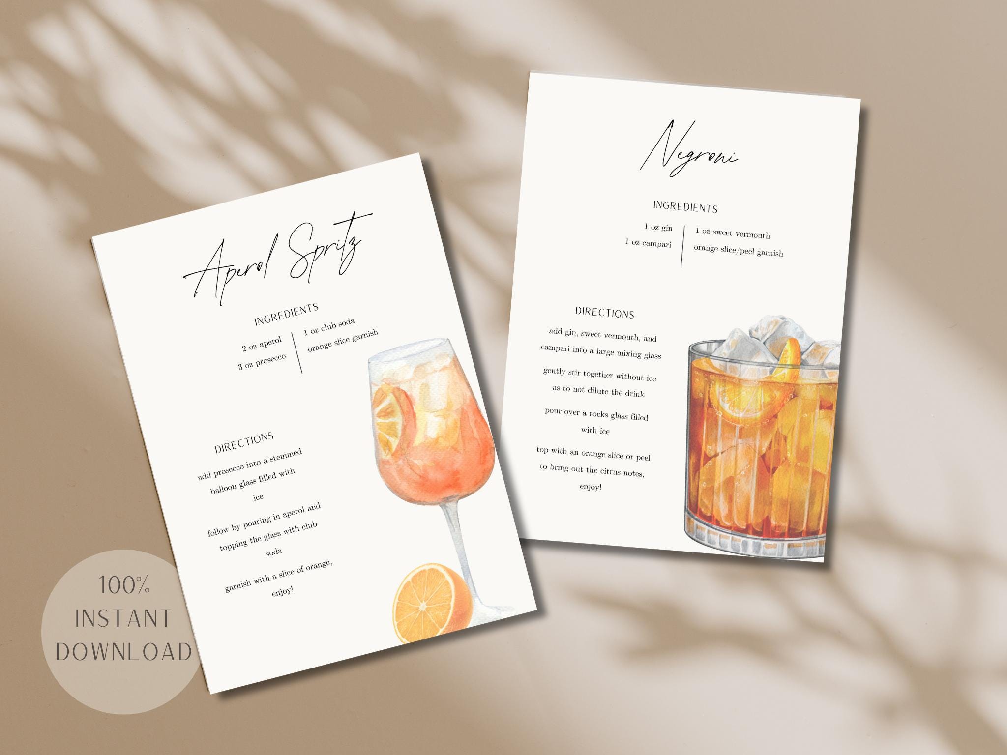 Cocktail Recipe Card Printable, Eight Printable Recipe Cards, Cocktail ...