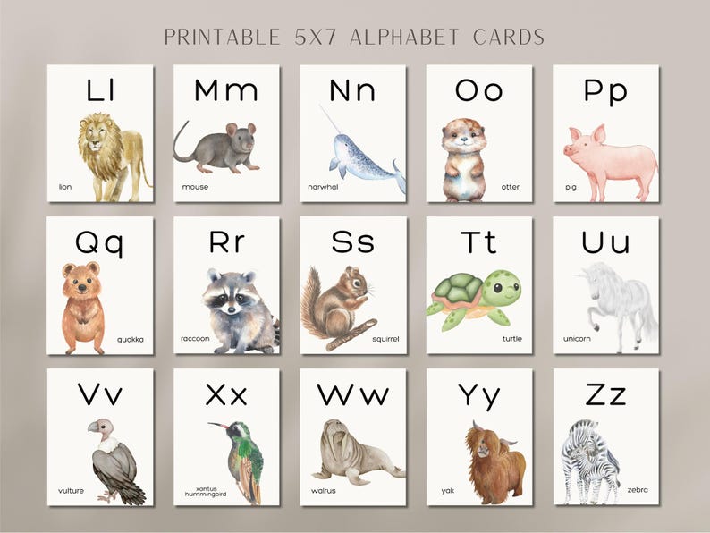 Alphabet Cards Printable, Printable Animal Alphabet Cards, Homeschool ...