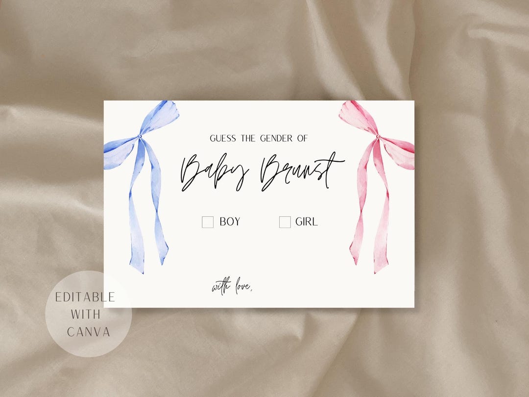 Editable Personalized Guess the Gender Game Cards, Bow Gender Reveal ...