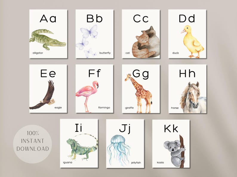 Alphabet Cards Printable, Printable Animal Alphabet Cards, Homeschool ...
