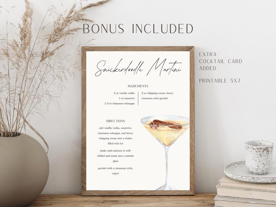 Cocktail Recipe Card Printable, Eight Printable Recipe Cards, Cocktail ...