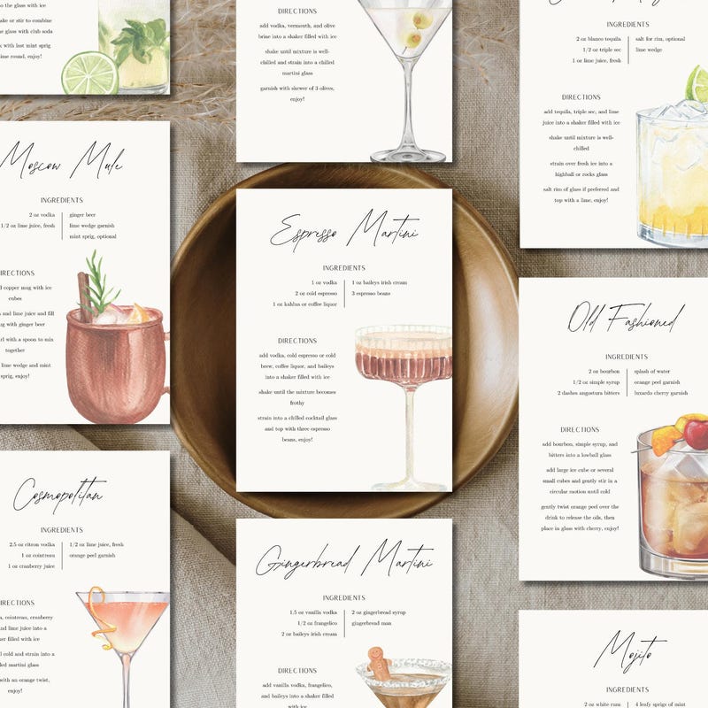 Drink Recipe Cards - Etsy