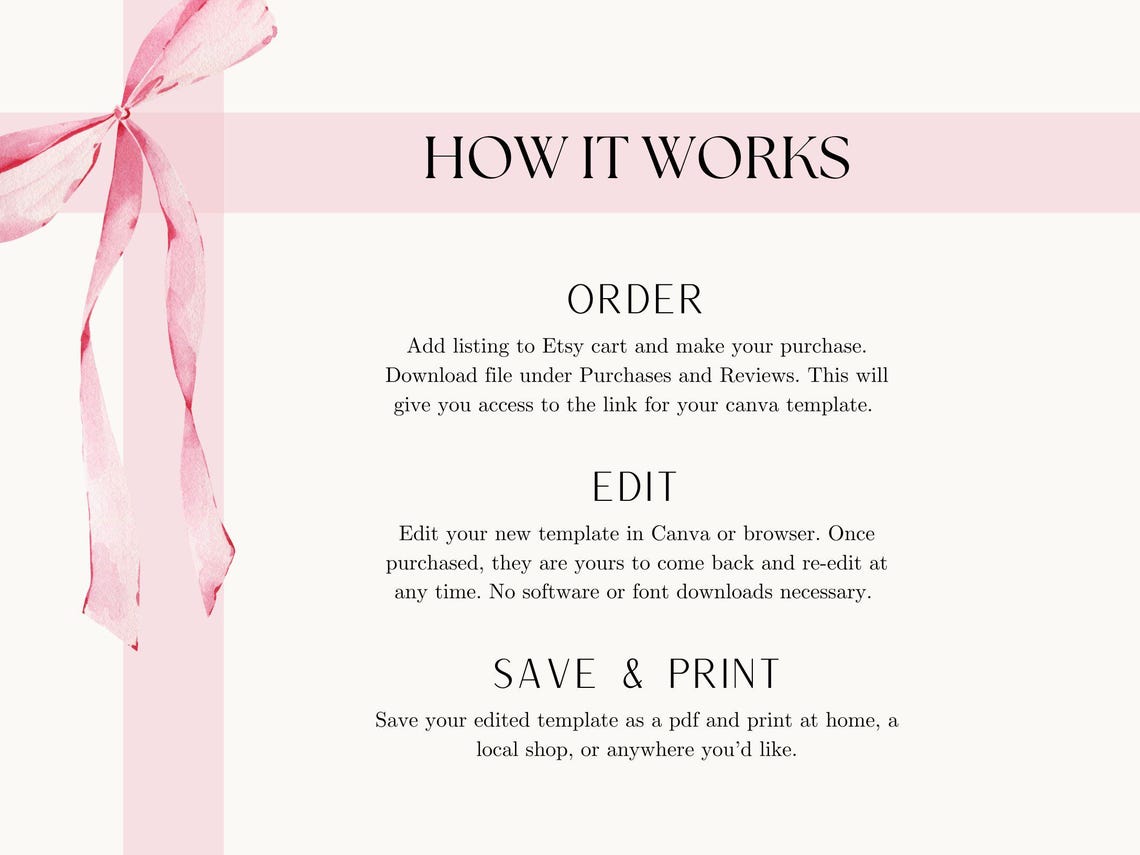 Editable Recipe Card Template, Minimalist Pink Bow Recipe Card ...