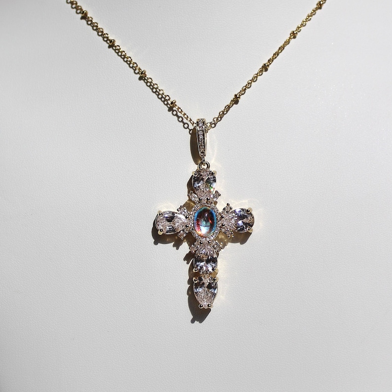 Bling Cross Necklace, 14k Yellow Gold or White Gold, CZ Diamonds ...
