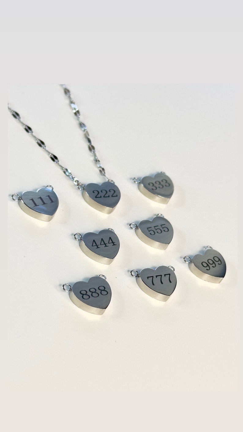 Silver Angel Number Necklace, Stainless Steel Heart Pendant, Dainty ...