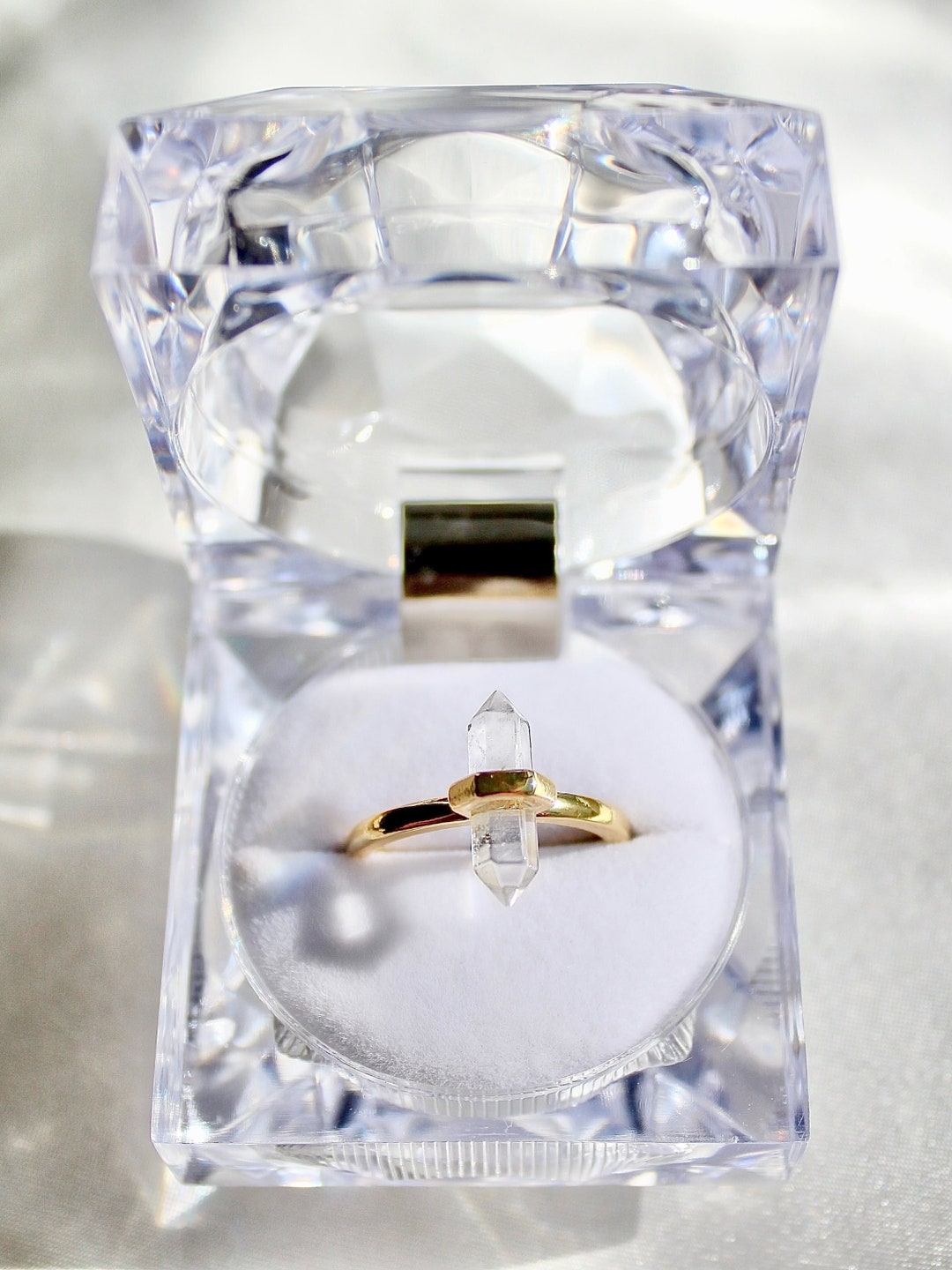 Clear Quartz Ring, Adjustable Ring, Gold Crystal Ring, Healing Crystal ...