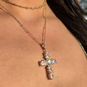 Bling Cross Necklace, 14k Yellow Gold or White Gold, CZ Diamonds ...