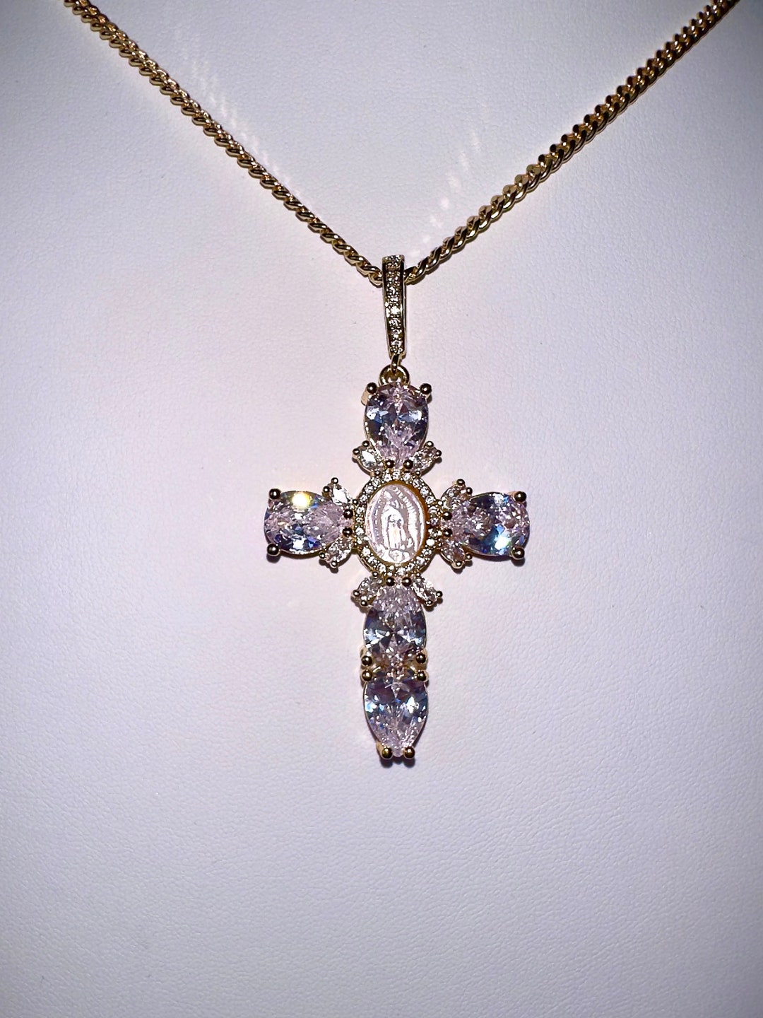 Bling Cross Necklace, Large Gold Cross Pendant, 14k Gold Cross ...