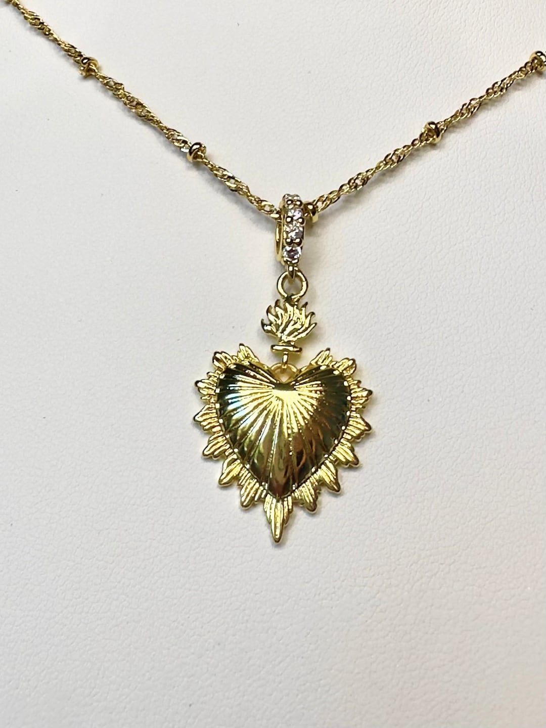Gold Sacred Heart Necklace, Milagro Heart Pendant, 14k Gold Heart ...