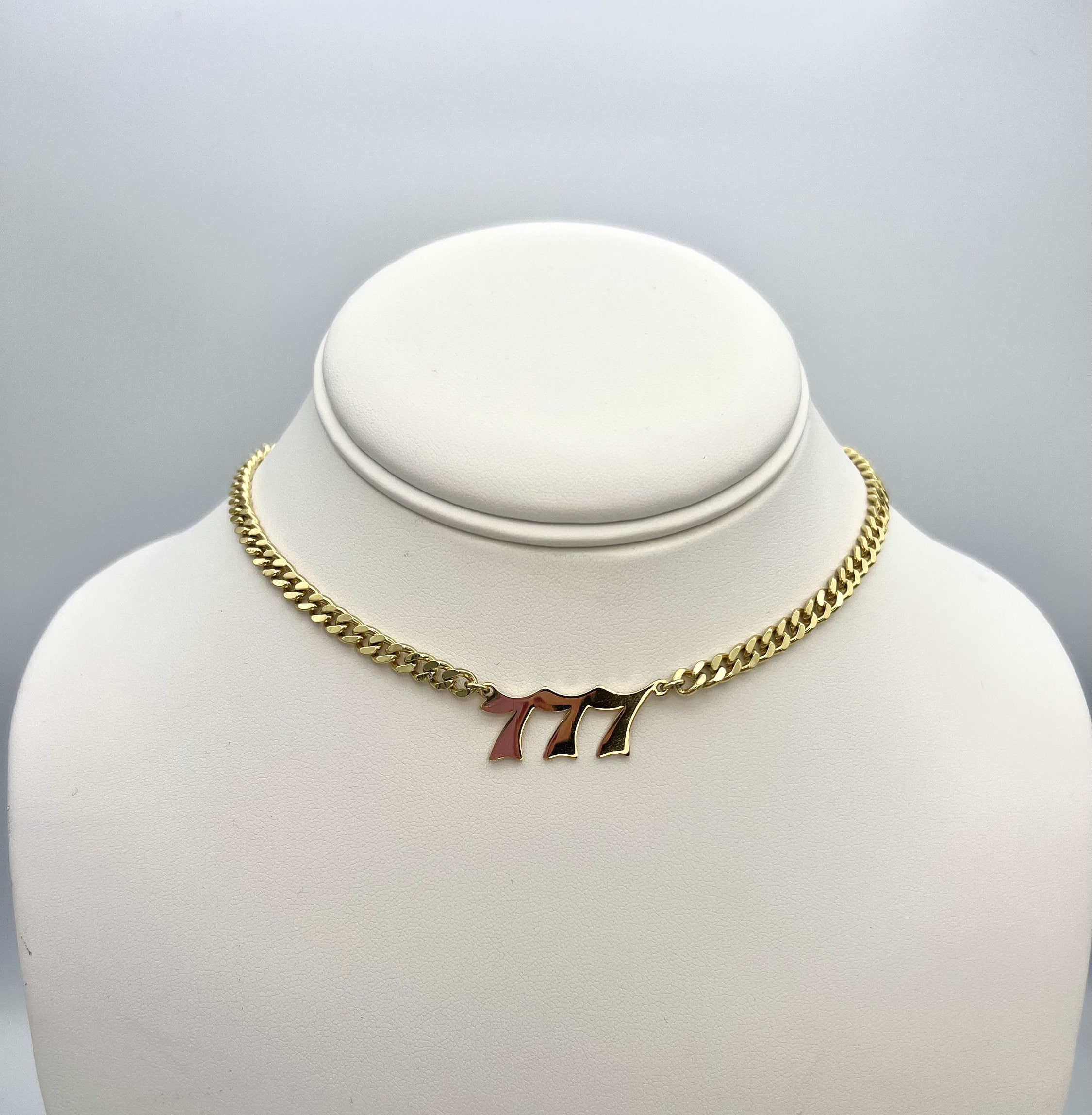 Gold 777 Necklace 14k Gold Necklace Angel Number Pendant Cuban Link ...