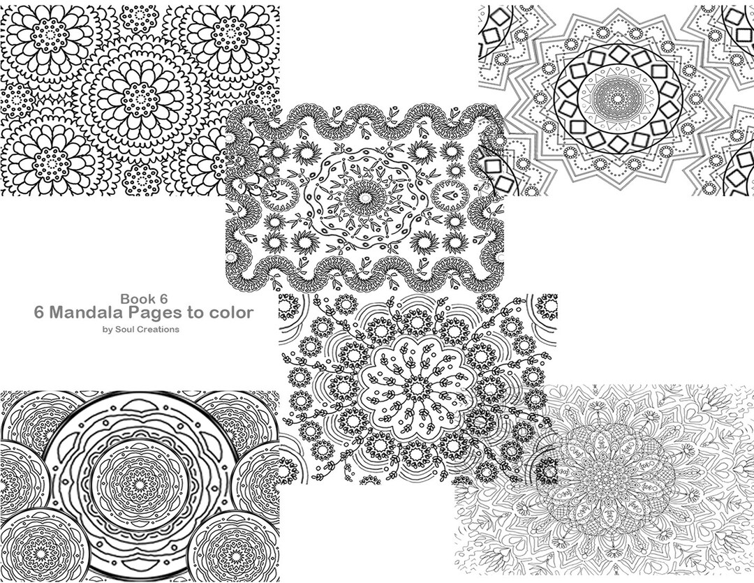 Coloring Mandala 6 Pages Book 6 Printable Instant Download and Color ...