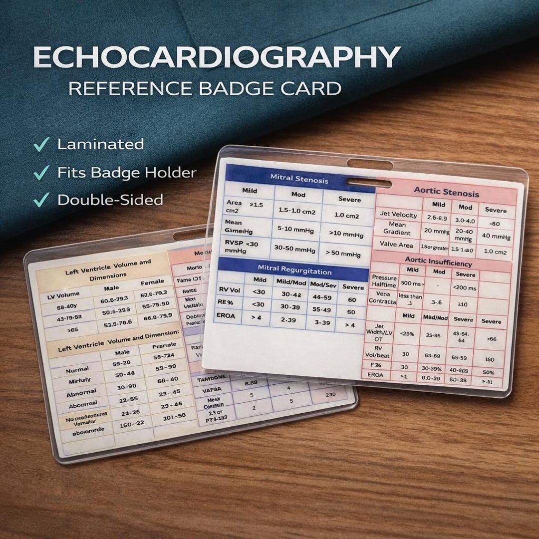 Echo Ultrasound Badge Buddy Quick Reference | Echocardiography Study ...