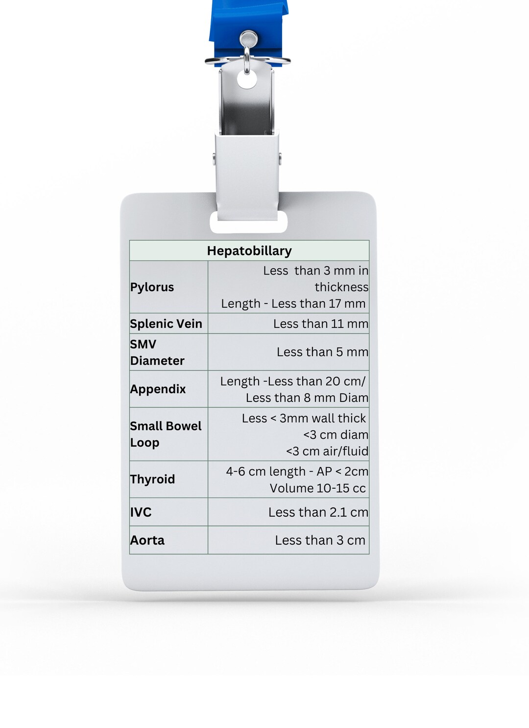 General Ultrasound Badge Buddy Large Print Quick Reference Ultrasound ...