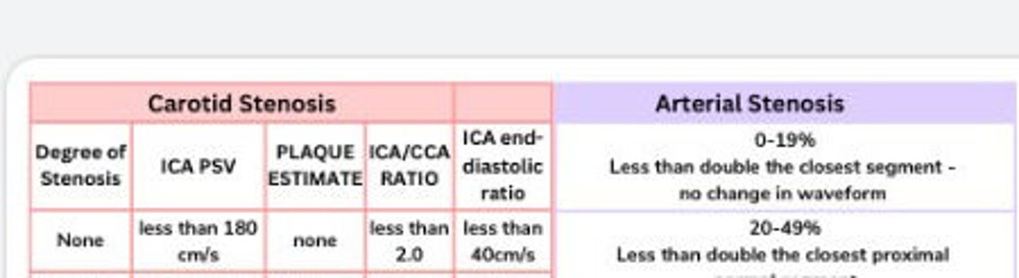 Vascular Cheat Sheet Ultrasound Tech Vascular Study Guide RVT - Etsy