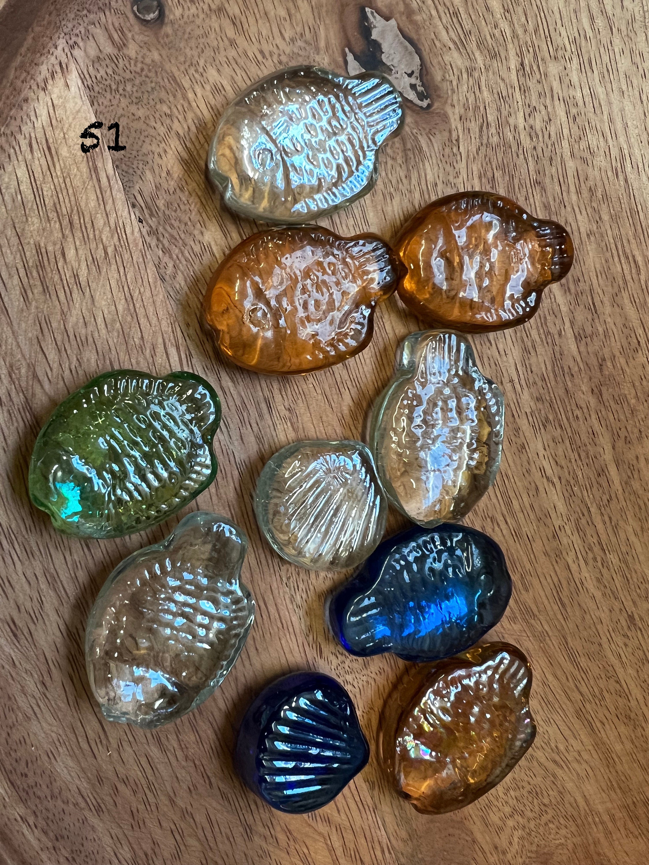 Fish and Shells Glass Gems/marbles for Mosaic Use or Aquarium, Vase ...