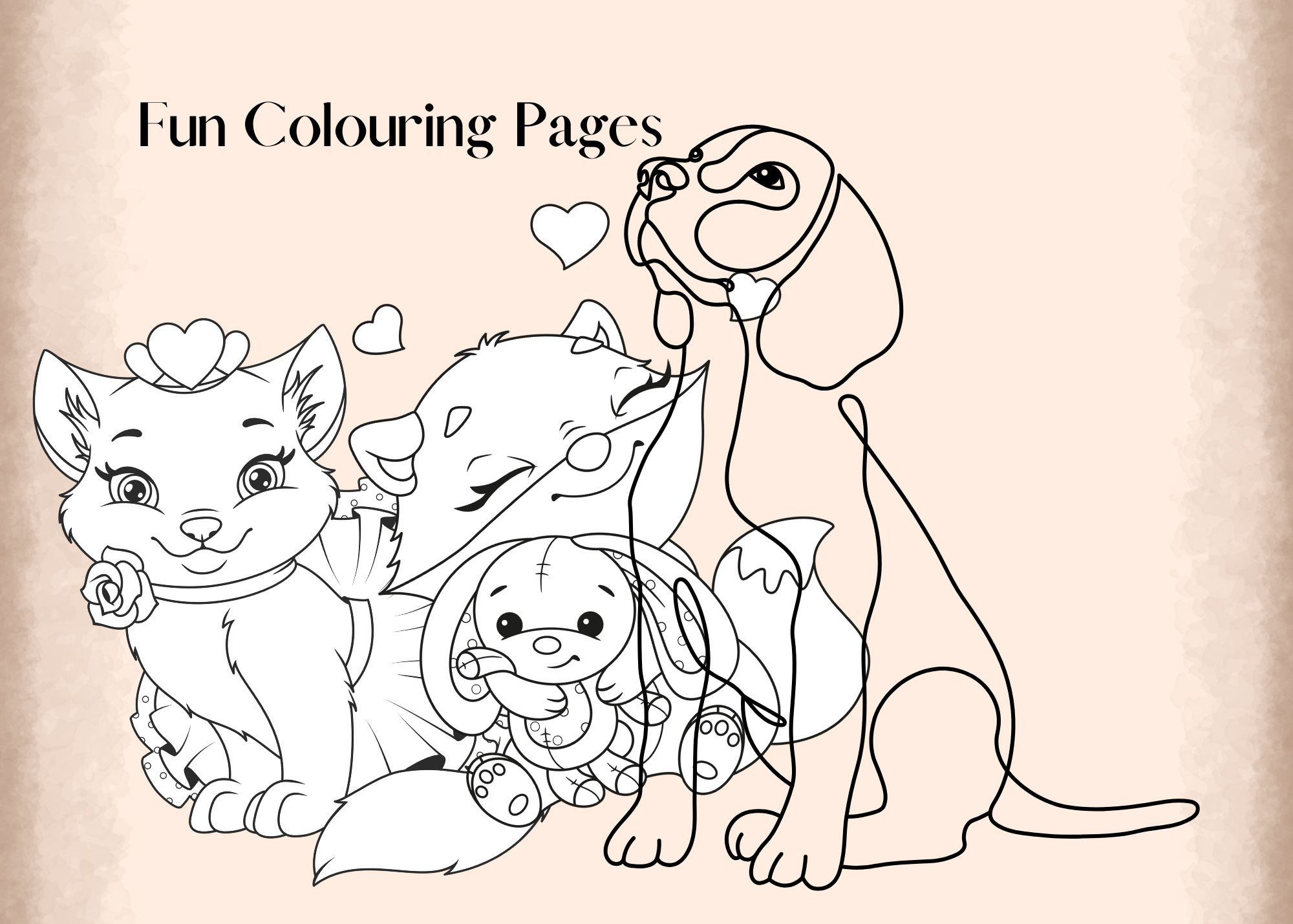 30 Cute Cat & Dog Coloring Pages, Dogs Theme Activities, Kids Party ...