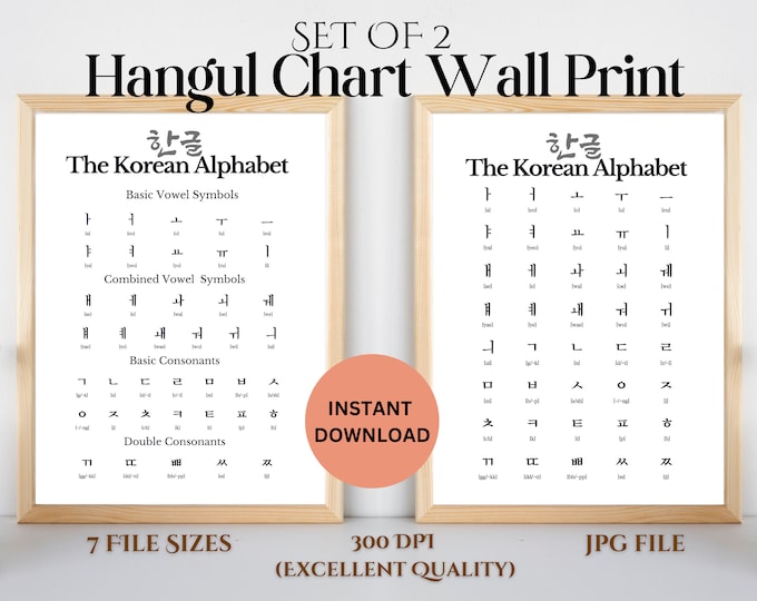 Korean Hangul Alphabet Printable Downloads- Hangul Chart- Hangul Study ...