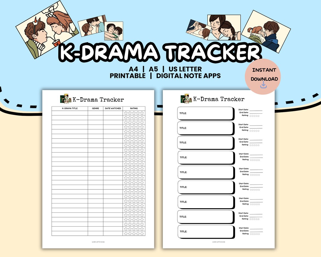 Digital Kdrama Tracker Journal Inserts Printable K-drama Planner Insert ...