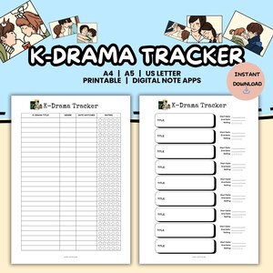 Digital Kdrama Tracker Journal Inserts Printable K-drama Planner Insert ...