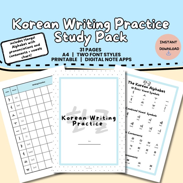 Korean Alphabet Learning Chart - Etsy