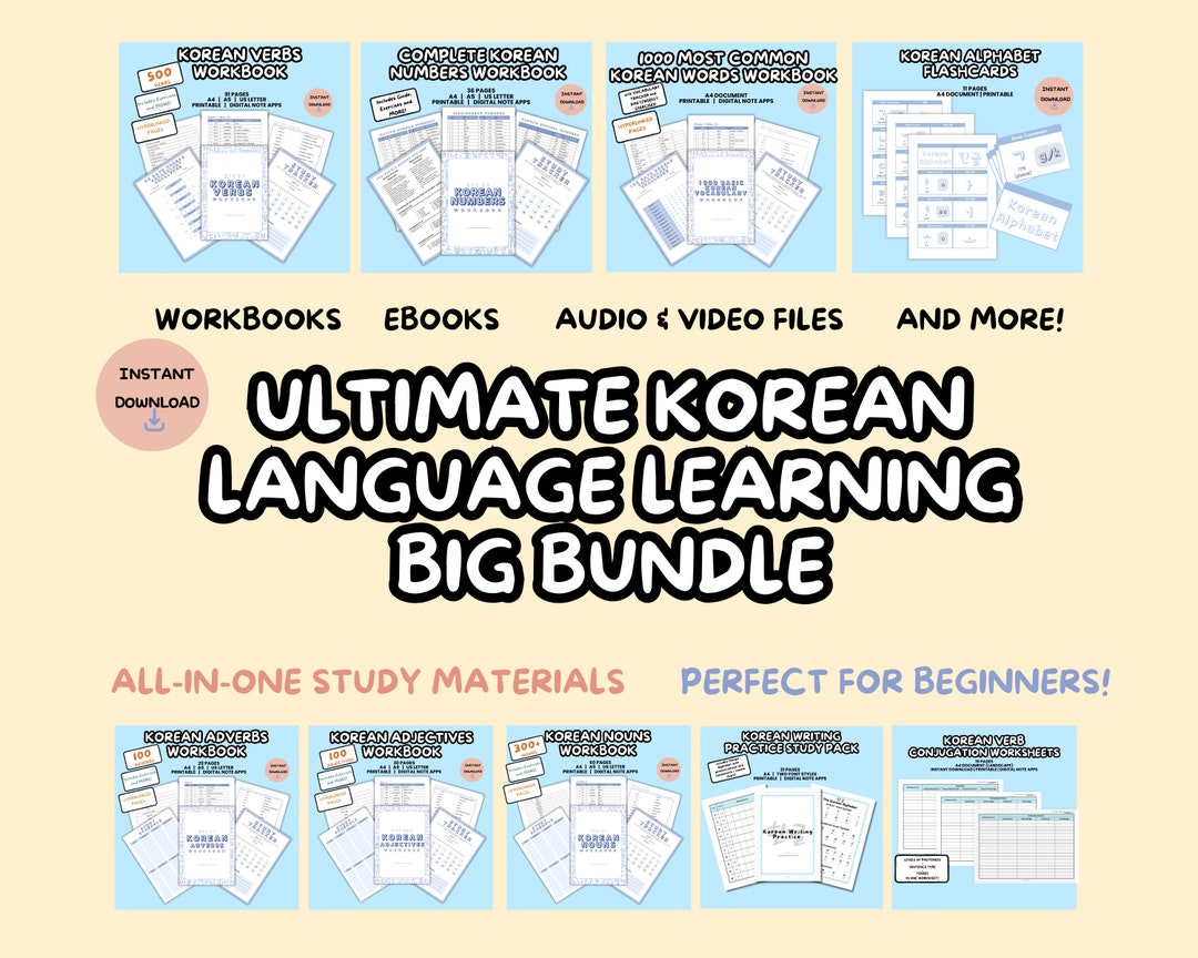 ULTIMATE BUNDLE Korean Language Learning Materials | Workbook Study ...