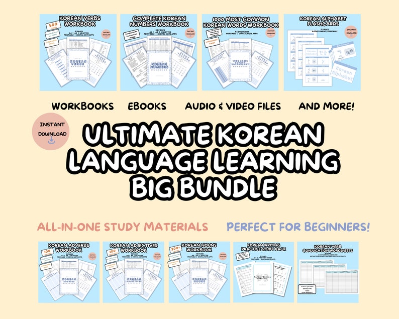 ULTIMATE BUNDLE Korean Language Learning Materials Workbook Study Pack ...