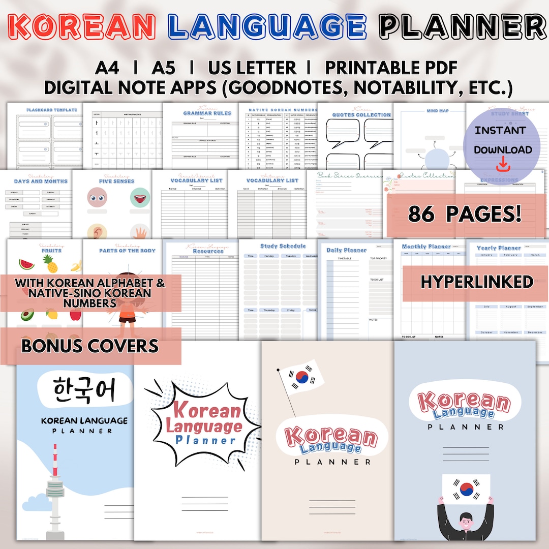 Korean Language Learning Planner Notebook Printable Study - Etsy