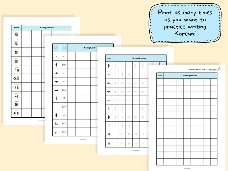 Korean Writing Practice Workbook Study Pack Hangul Alphabet - Etsy