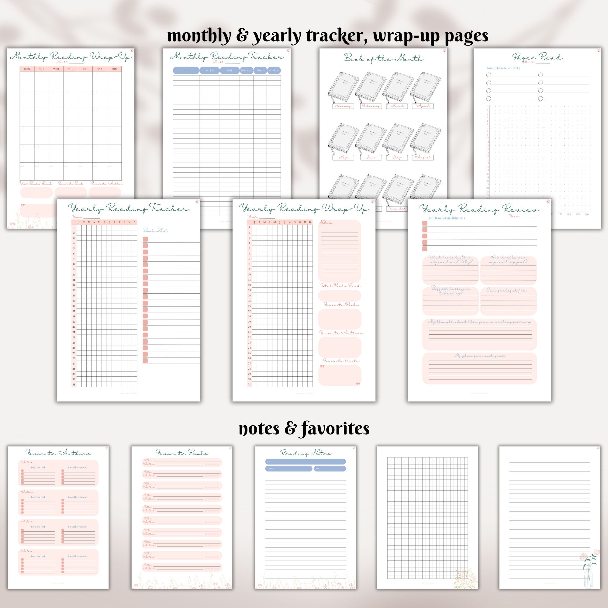 Book Reading Journal Bundle Aesthetic Printable Books Planner Digital ...