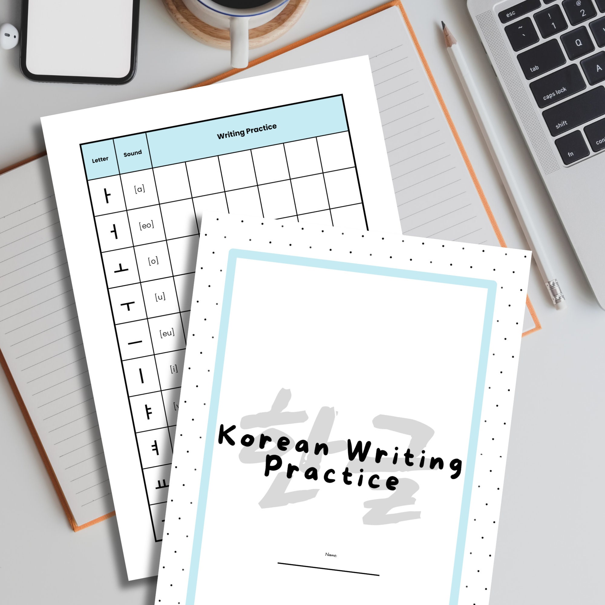 Korean Writing Practice Workbook Study Pack Hangul Alphabet Chart ...