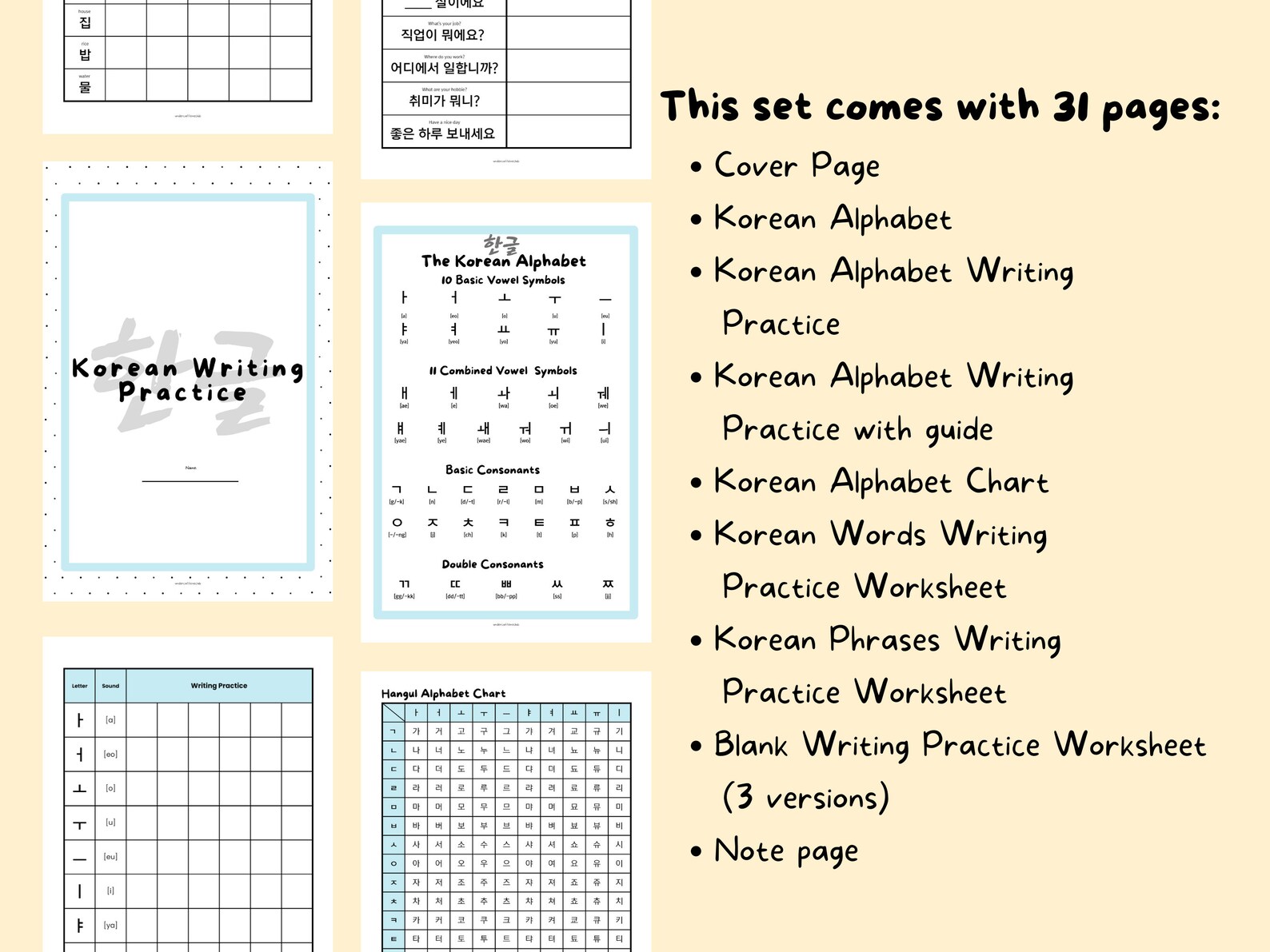 Korean Writing Practice Workbook Study Pack Hangul Alphabet - Etsy