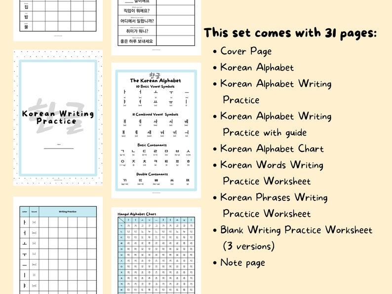 Korean Writing Practice Workbook Study Pack Hangul Alphabet - Etsy