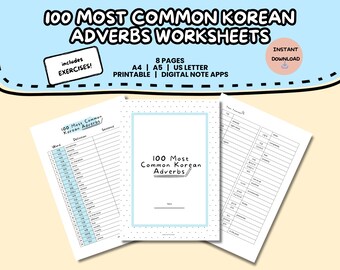 500 Basic Korean Verbs Worksheet Study Pack Learn Vocabulary Words ...