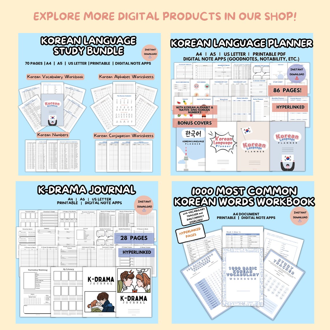 Korean Nouns Workbook Study Pack Learn Vocabulary Words Instant ...