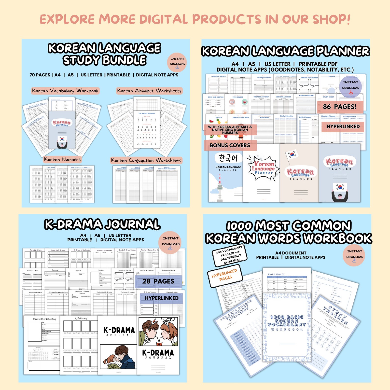 Korean Nouns Workbook Study Pack Learn Vocabulary Words Instant ...
