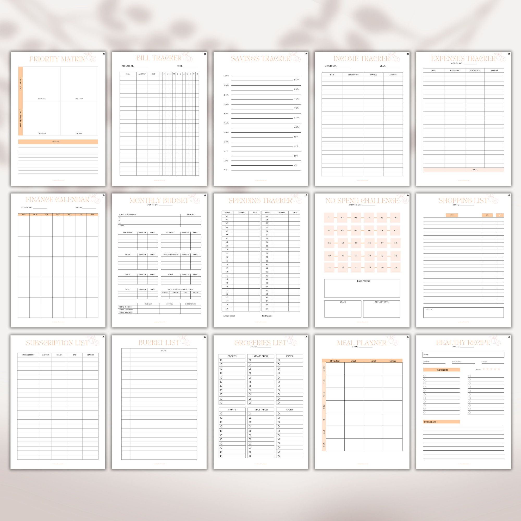 Digital Personal Life Planner Peach Fuzz Printable Weekly Daily Monthly ...