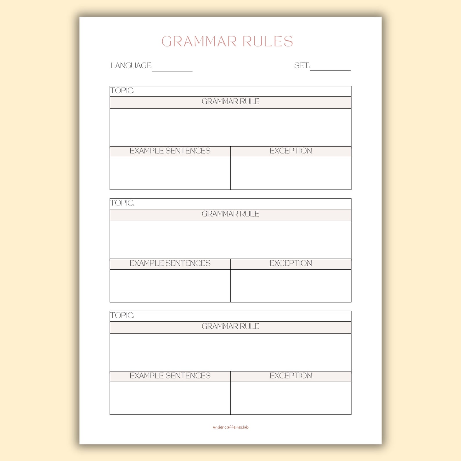 Printable Grammar Rules Study Worksheet Digital Language - Etsy