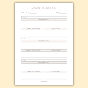 Printable Grammar Rules Study Worksheet Digital Language - Etsy