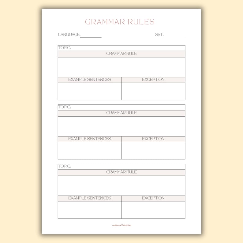 Printable Grammar Rules Study Worksheet Digital Language - Etsy