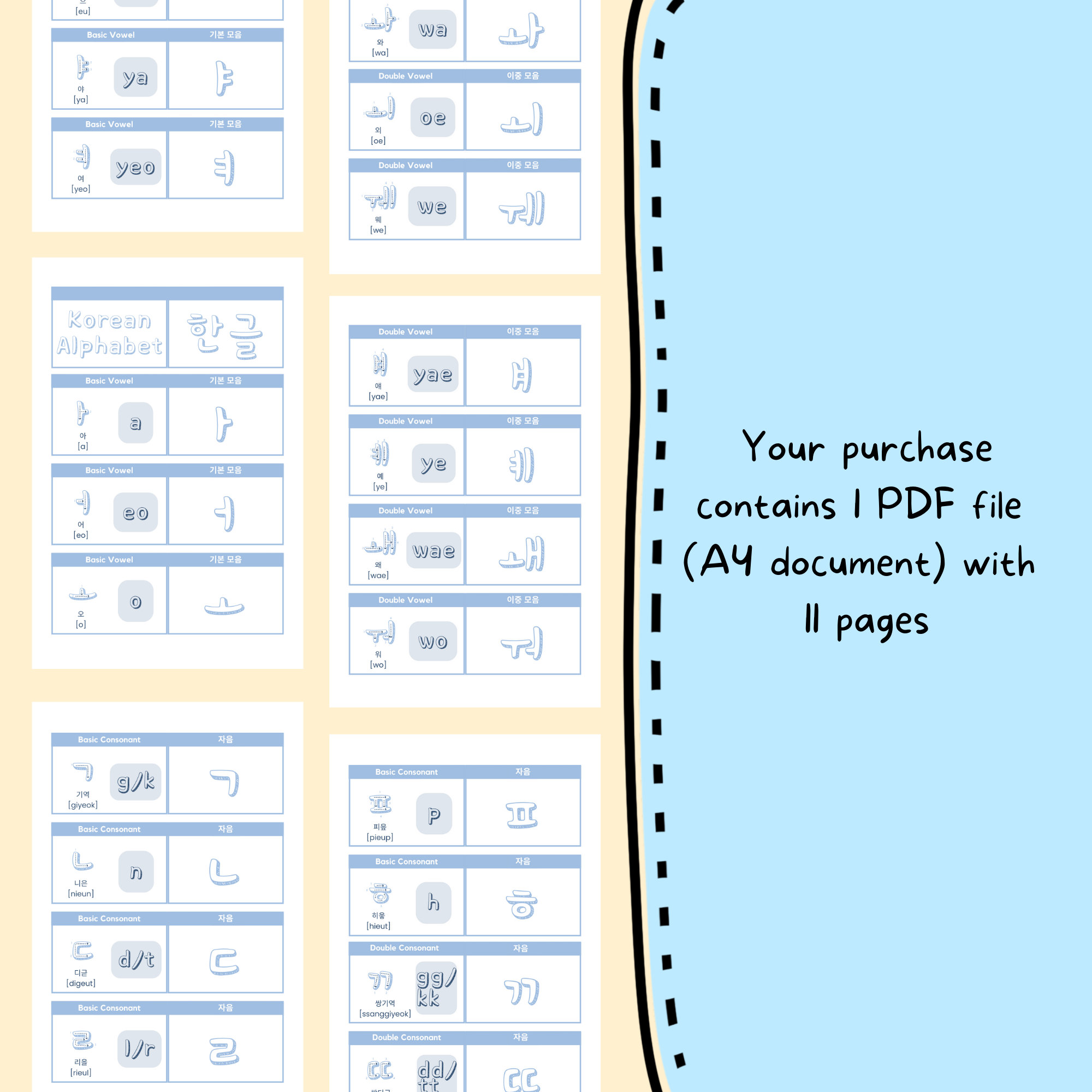 Korean Alphabet Flashcards Printable Digital Download Hangul - Etsy