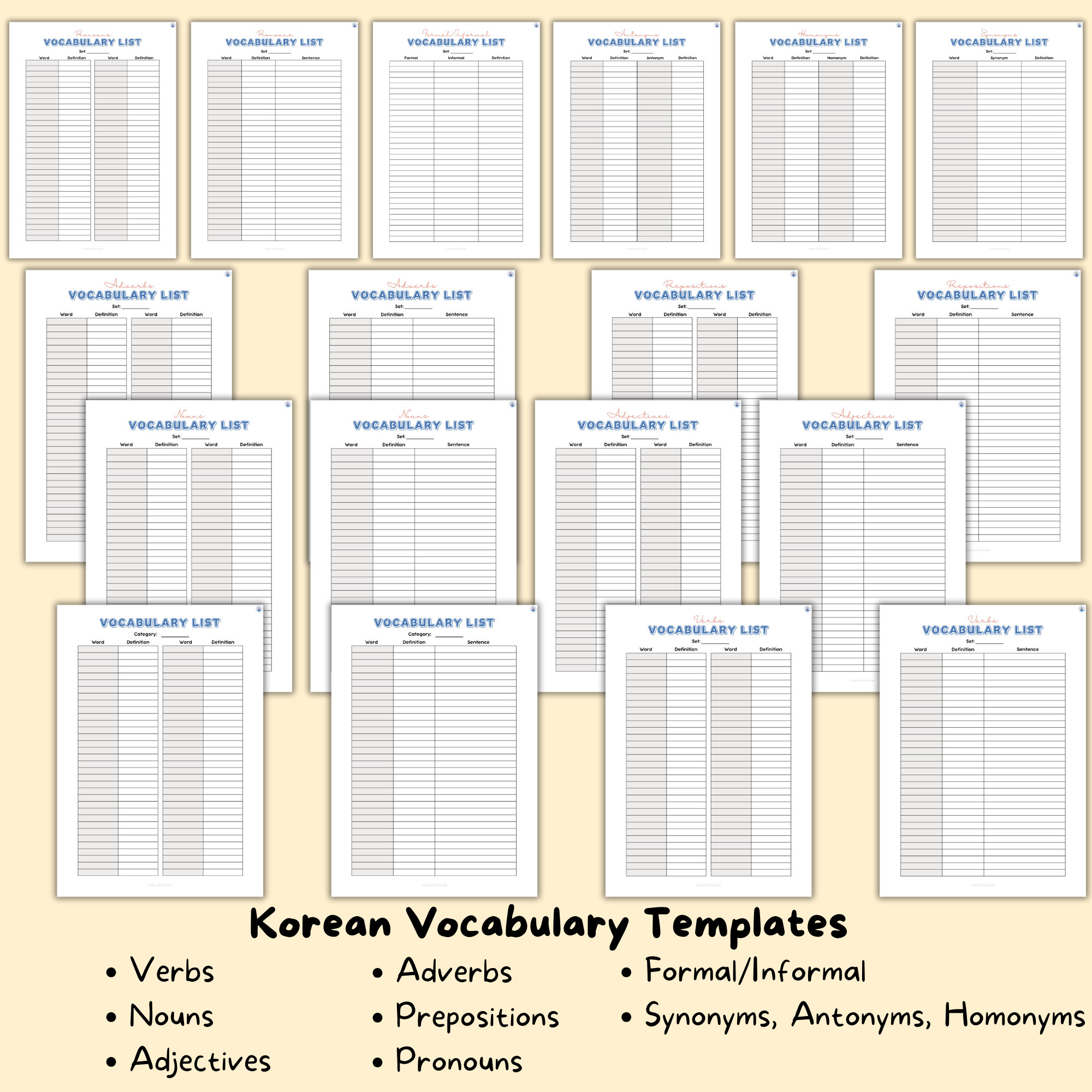 Korean Language Learning Planner Notebook Printable Study Journal ...