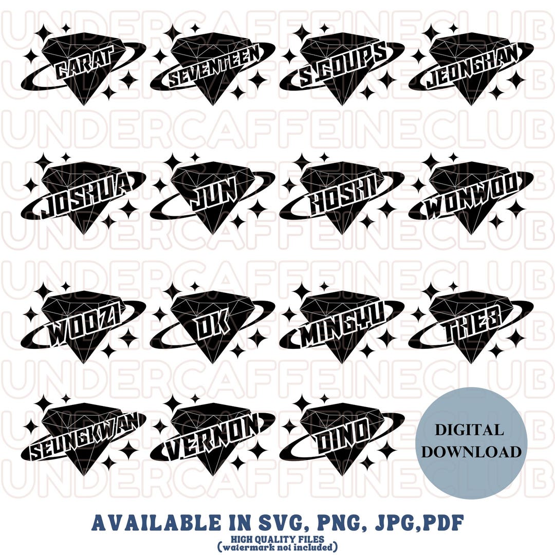 Seventeen Members Name Bundle Svg, Jpg, Png, Pdf Kpop Digital Download ...