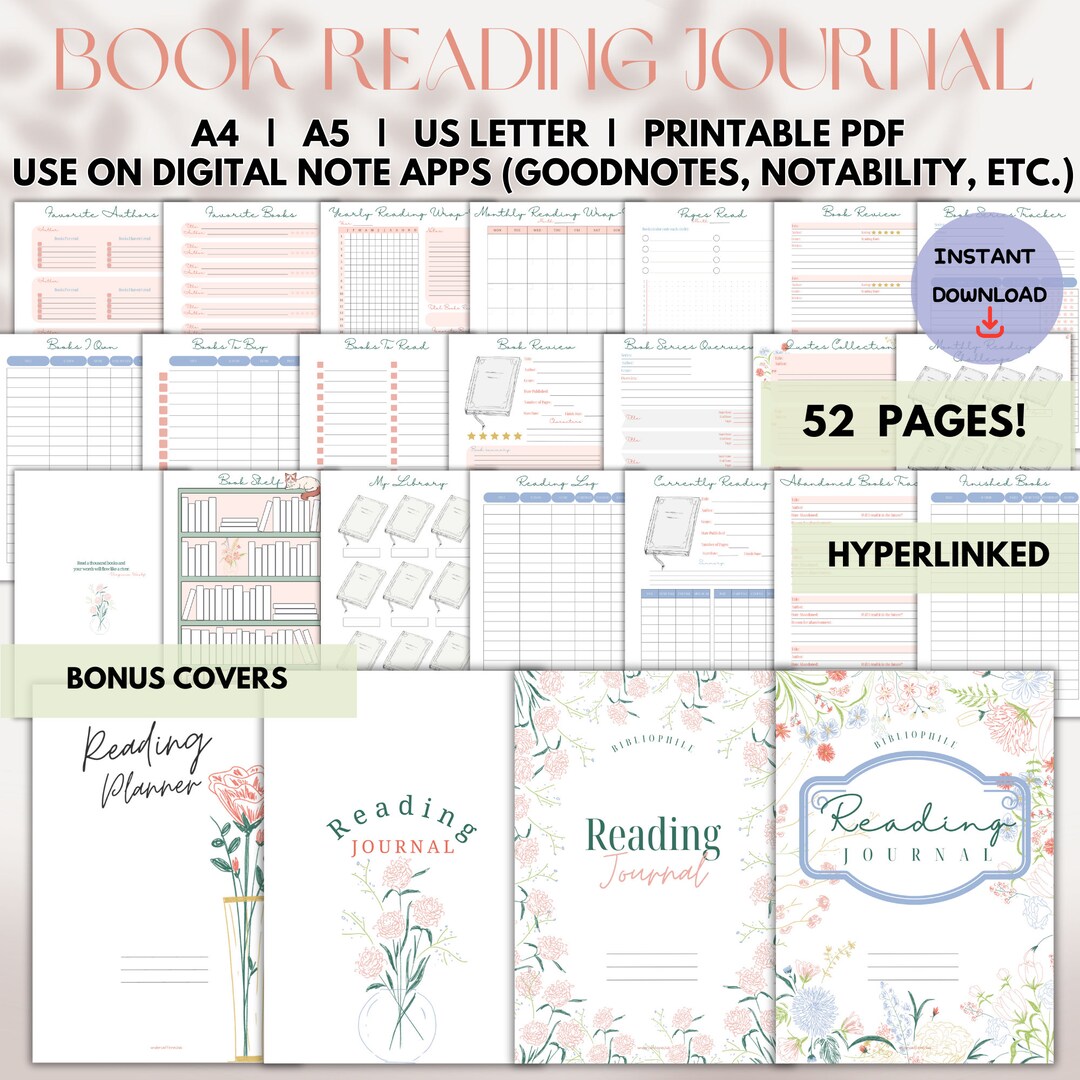 Book Reading Journal Bundle Aesthetic Printable Books Planner Digital ...