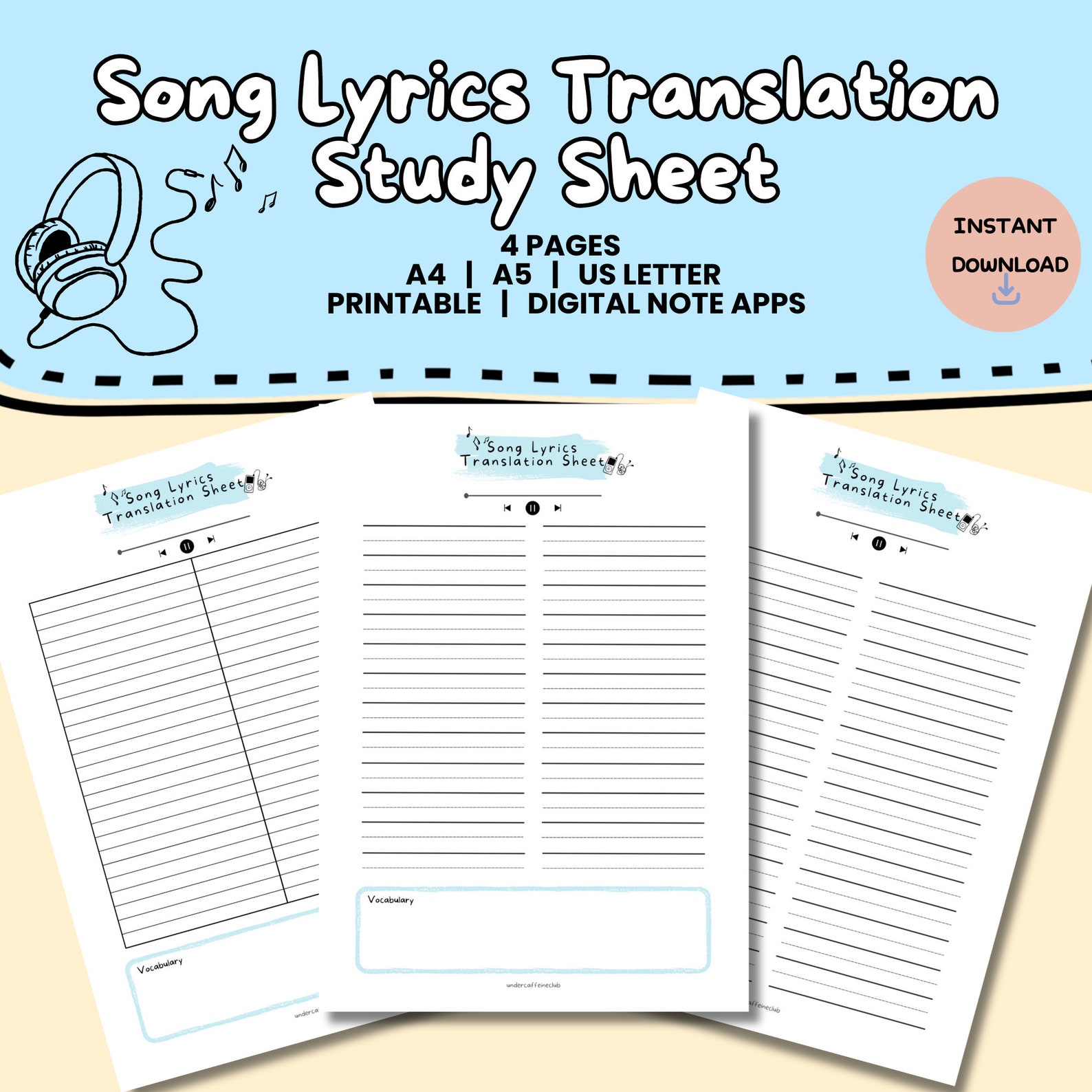 Song Lyrics Translation Worksheet Study Pack (Download Now) - Etsy