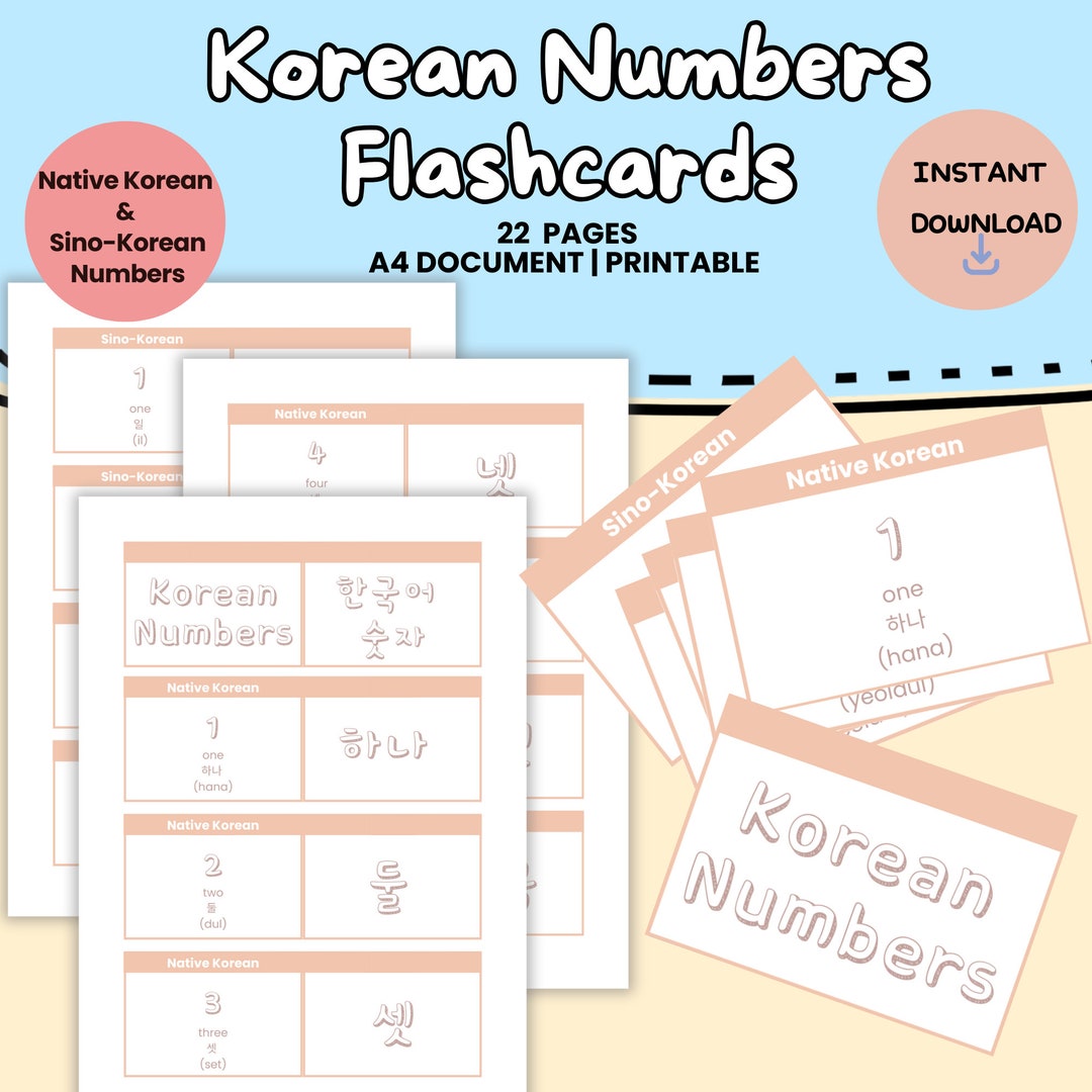 Korean Number Flashcards Printable Digital Download | Complete Sino ...