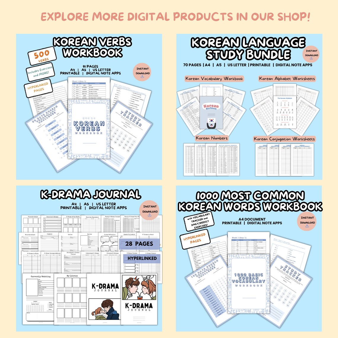 Korean Language Learning Planner Notebook | Printable Study Journal ...