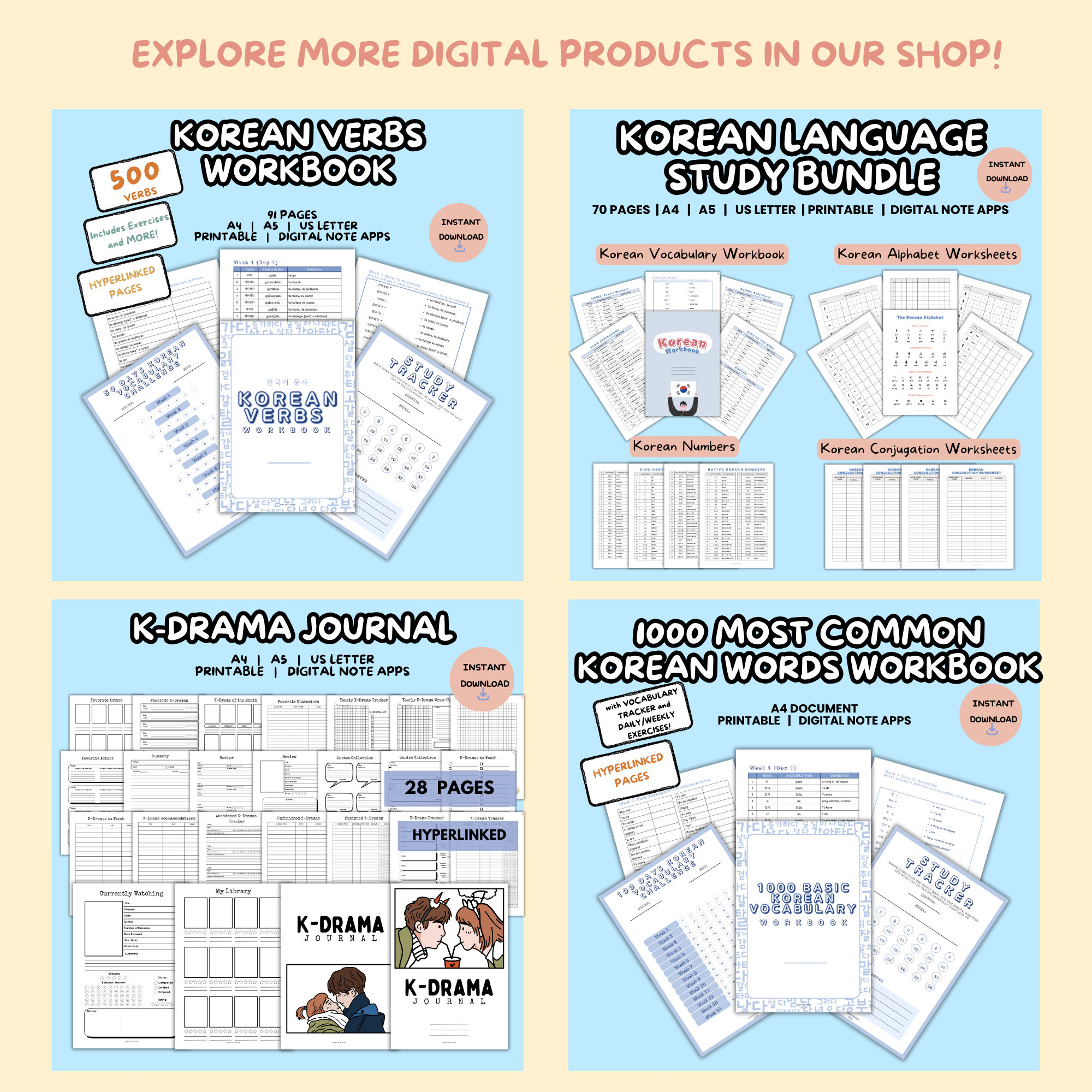 Korean Language Learning Planner Notebook Printable Study Journal ...
