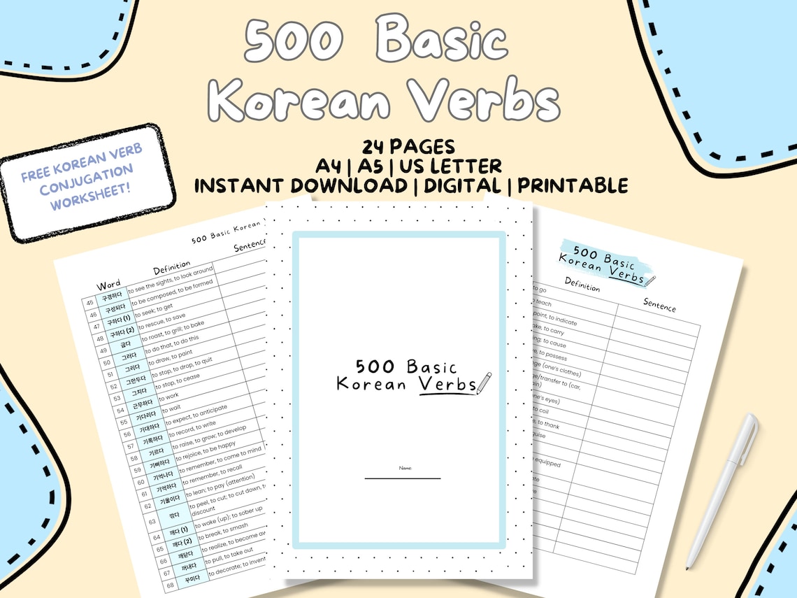 500 Basic Korean Verbs Worksheet Study Pack Digital Download - Etsy 500 Basic Korean Verbs Worksheet Study Pack Digital Download - Etsy