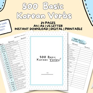 500 Basic Korean Verbs Worksheet Study Pack Digital Download - Etsy