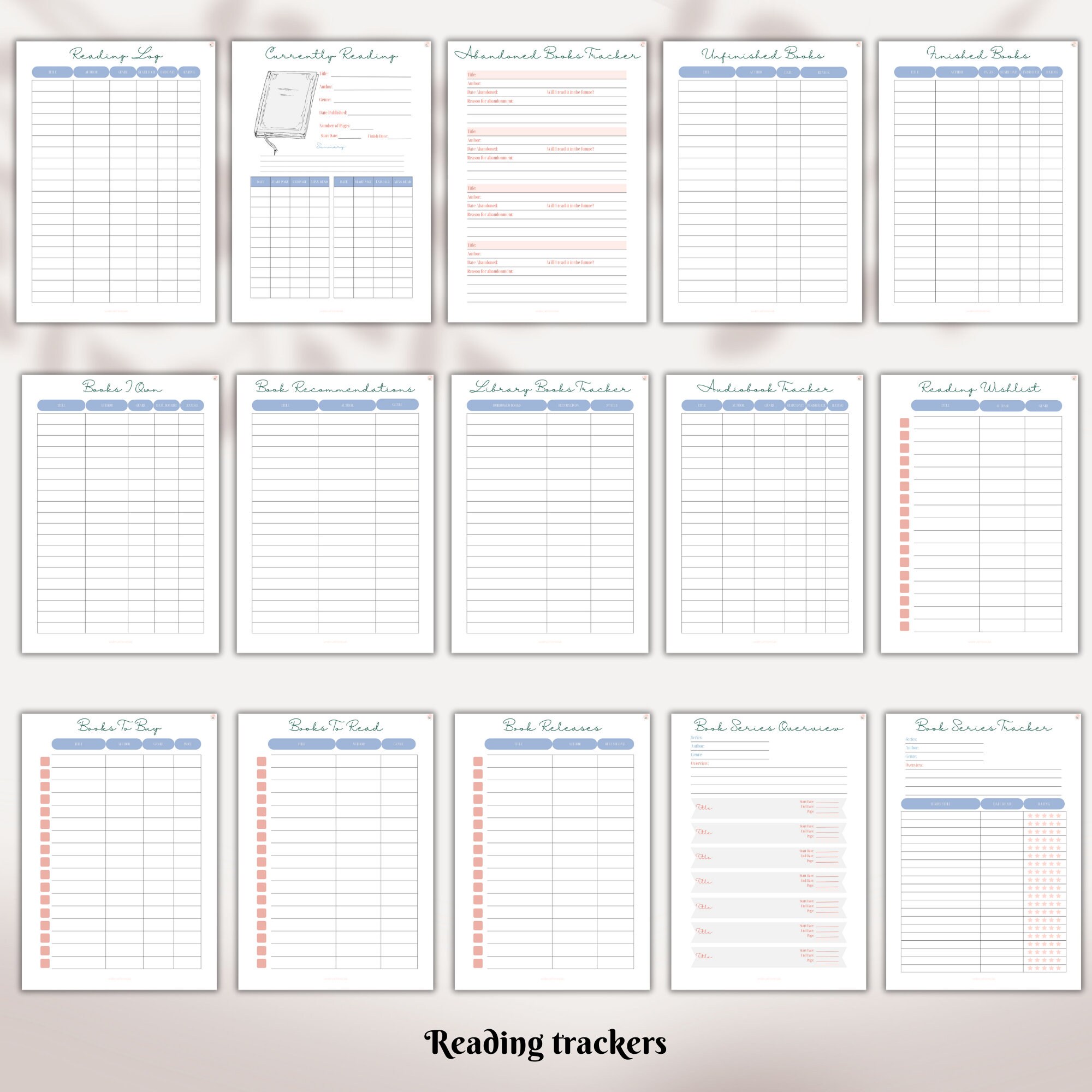 Book Reading Journal Bundle Aesthetic Printable Books Planner Digital ...